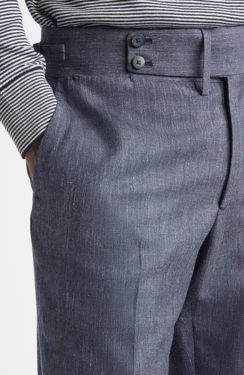 Isaia Denim Effect Stretch Wool Trousers - Medium Blue