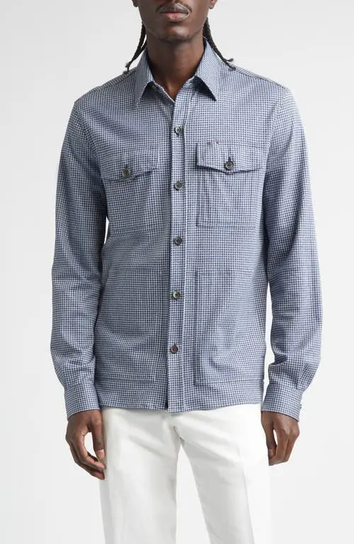 Isaia The Check Cotton & Silk Overshirt - Medium Blue