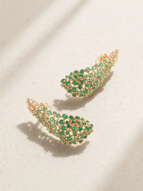 ANANYA Scatter 18-karat Gold Multi-stone Earrings - Green