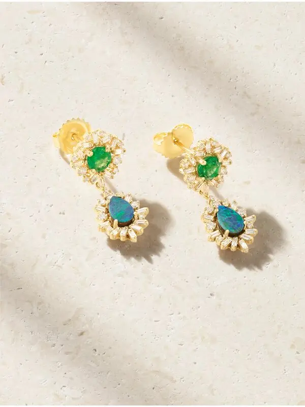 SUZANNE KALAN 18-karat Gold Multi-stone Drop Earrings - Green