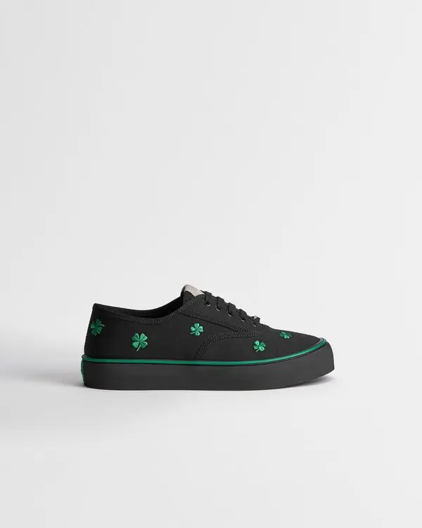 Dior Saltwind Sneaker - Black Cotton Embroidered With Bright Green Dior Clover Motif