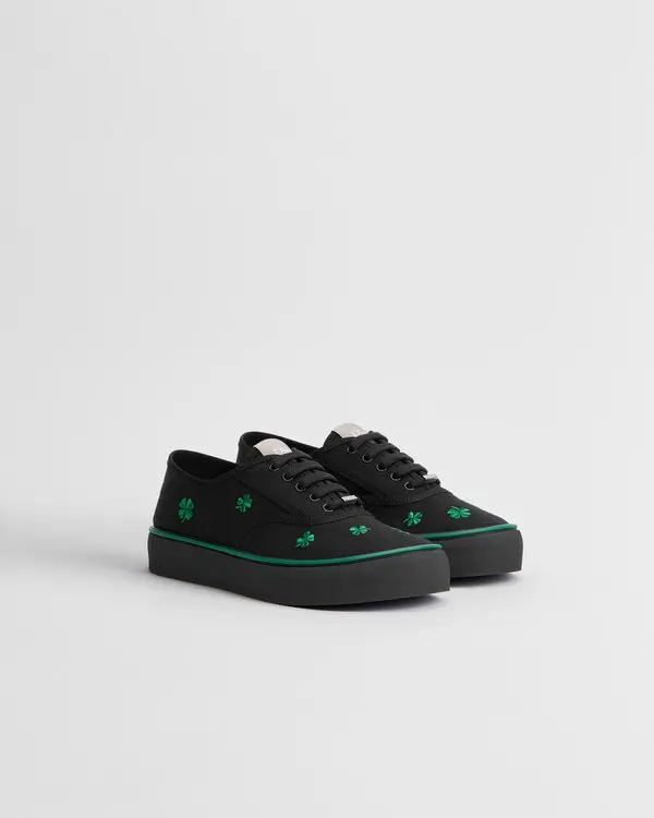 Dior Saltwind Sneaker - Black Cotton Embroidered With Bright Green Dior Clover Motif