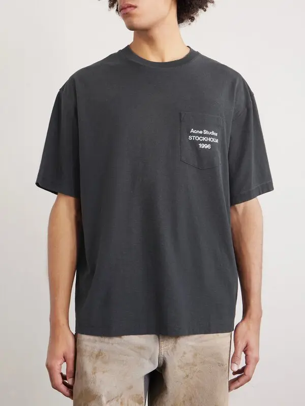 Acne Studios Exford U Oversized Logo-print Distressed Cotton-jersey T-shirt - Black