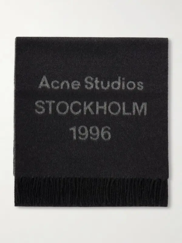 Acne Studios Venus 1996 Logo-jacquard Fringed Wool Scarf - Black