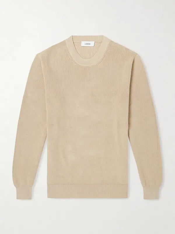 LARDINI Cotton Crewneck Sweater - Neutrals