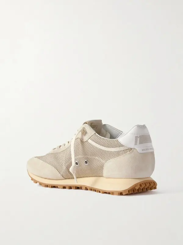 GOLDEN GOOSE Marathon Distressed Suede-trimmed Printed Mesh Sneakers - Neutrals