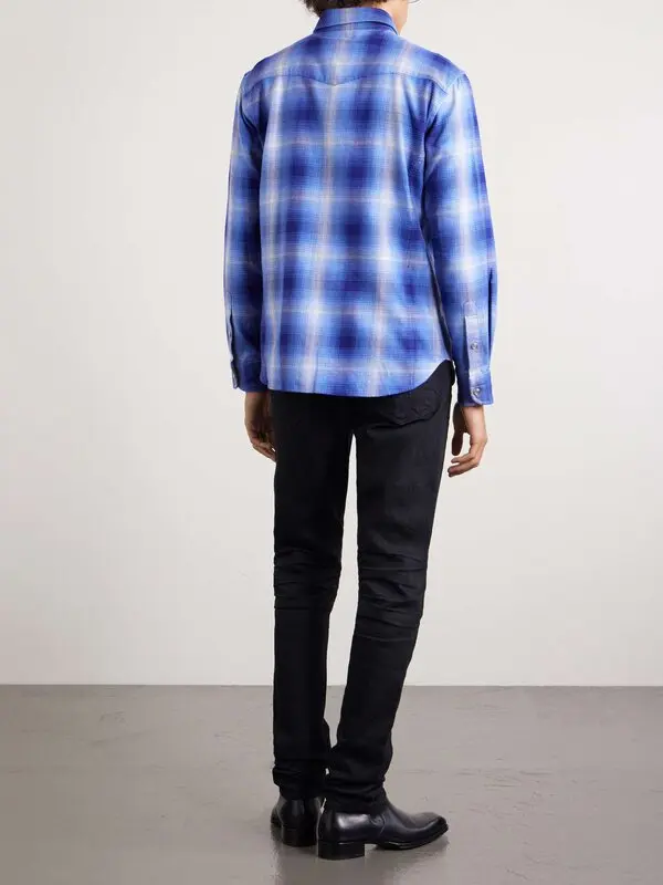 TOM FORD Slim-fit Checked Cotton-flannel Shirt - Navy