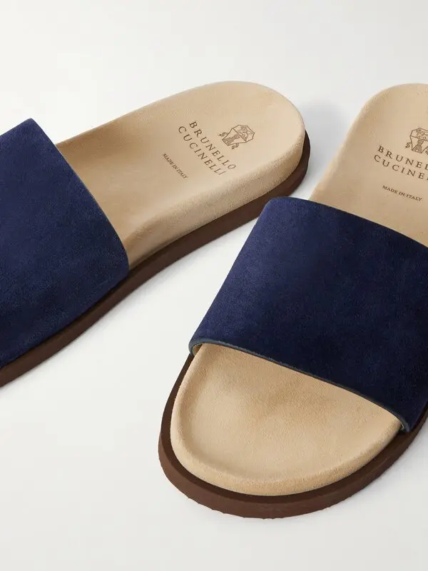 Brunello Cucinelli Suede Slides - Blue