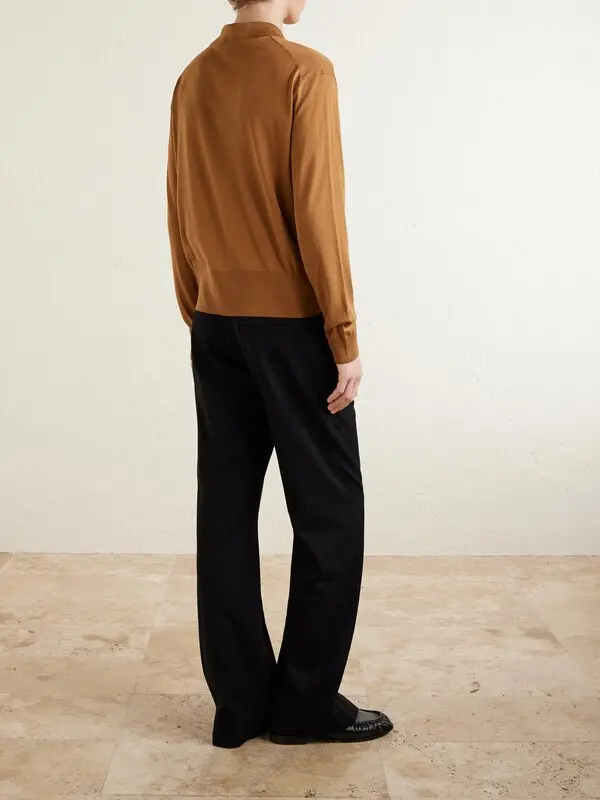 Versace Logo-appliquéd Silk And Cotton-blend Cardigan - Brown