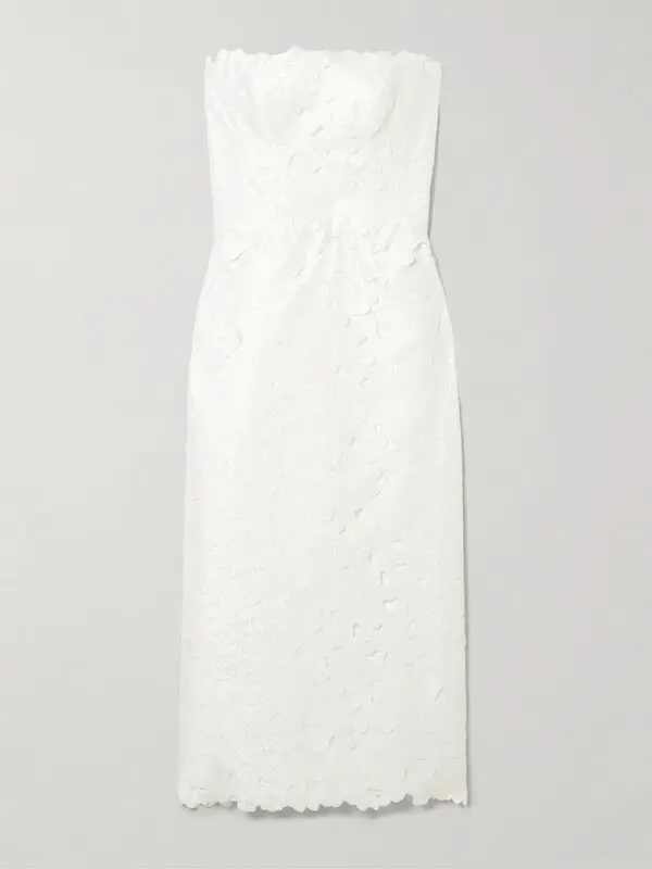 Costarellos Astelle Strapless Guipure Lace Midi Dress - White