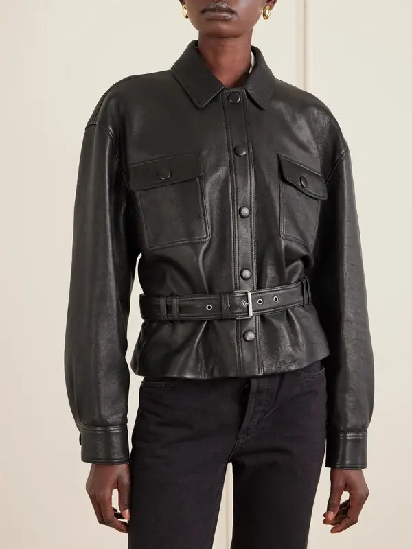 Saint Laurent Belted Leather Jacket - Black