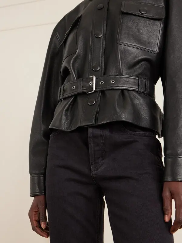 Saint Laurent Belted Leather Jacket - Black