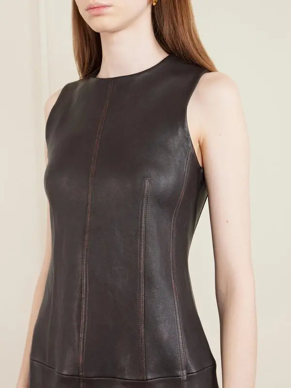 Staud Binx Leather Mini Dress - Black | Editorialist