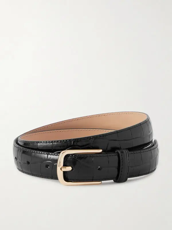 THE FRANKIE SHOP Dione Croc-effect Leather Belt - Black