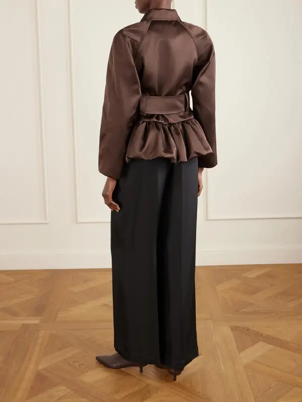 LIBEROWE Belted Cotton-blend Satin Peplum Jacket