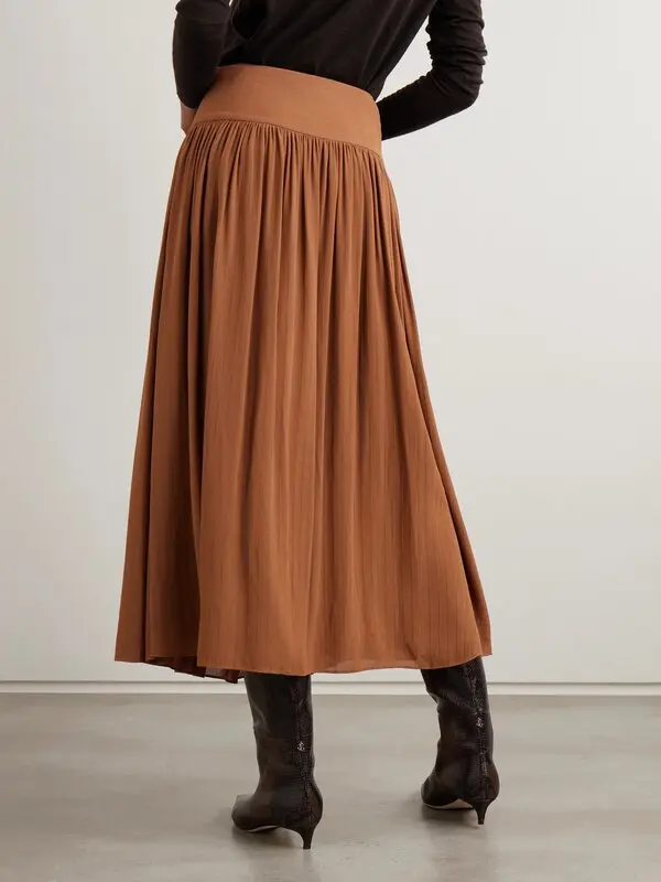 JOSEPH Santos Pinstriped Gathered Crepe Midi Skirt