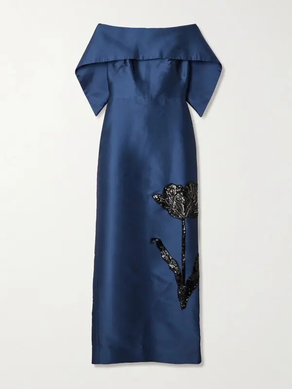 Erdem Off-the-shoulder Embellished Mikado Gown - Blue