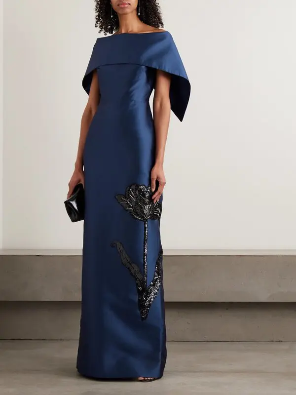 Erdem Off-the-shoulder Embellished Mikado Gown - Blue