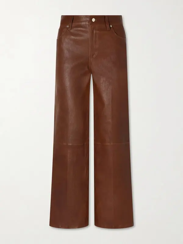 FRAME Le Slim Palazzo Paneled Leather Flared Pants - Brown