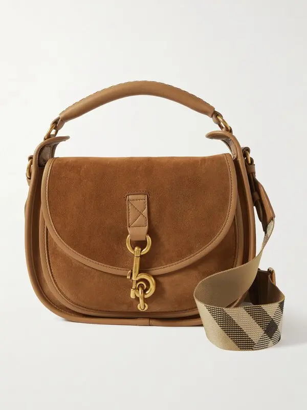 Burberry Leather-trimmed Suede Shoulder Bag - Brown