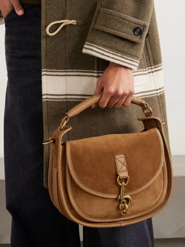 Burberry Leather-trimmed Suede Shoulder Bag - Brown