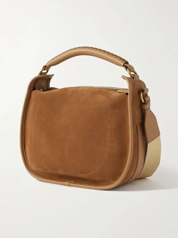 Burberry Leather-trimmed Suede Shoulder Bag - Brown