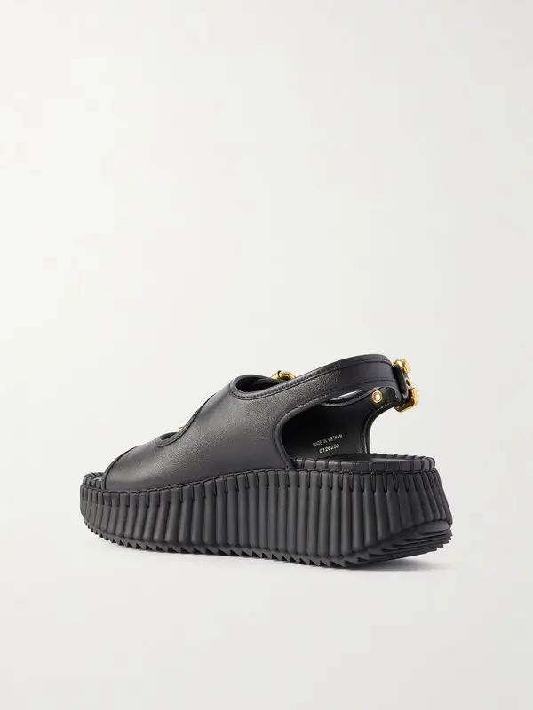 Chloé Nama Buckled Leather Wedge Sandals - Black