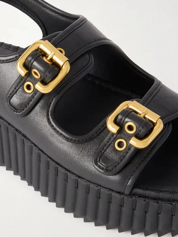 Chloé Nama Buckled Leather Wedge Sandals - Black