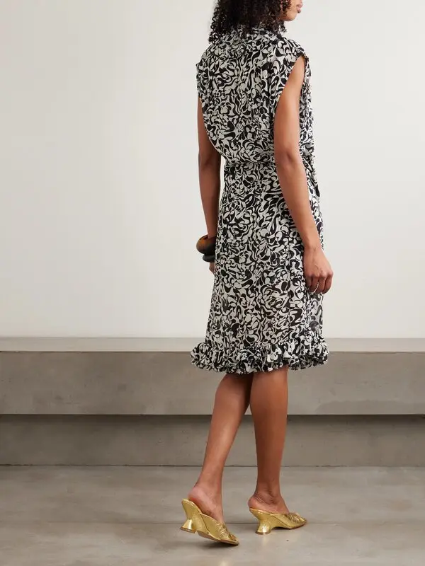 Dries Van Noten Ruffled Printed Crepe De Chine Midi Wrap Dress