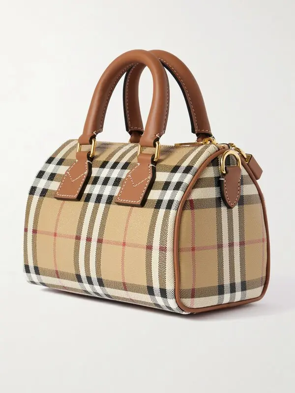 Burberry Mini Bowling Leather-trimmed Checked Bag - Brown
