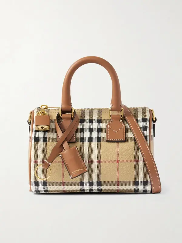 Burberry Mini Bowling Leather-trimmed Checked Bag - Brown