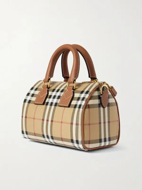 Burberry Mini Bowling Leather-trimmed Checked Bag - Brown