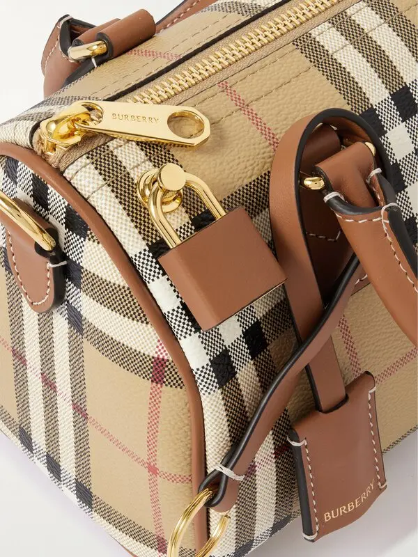 Burberry Mini Bowling Leather-trimmed Checked Bag - Brown