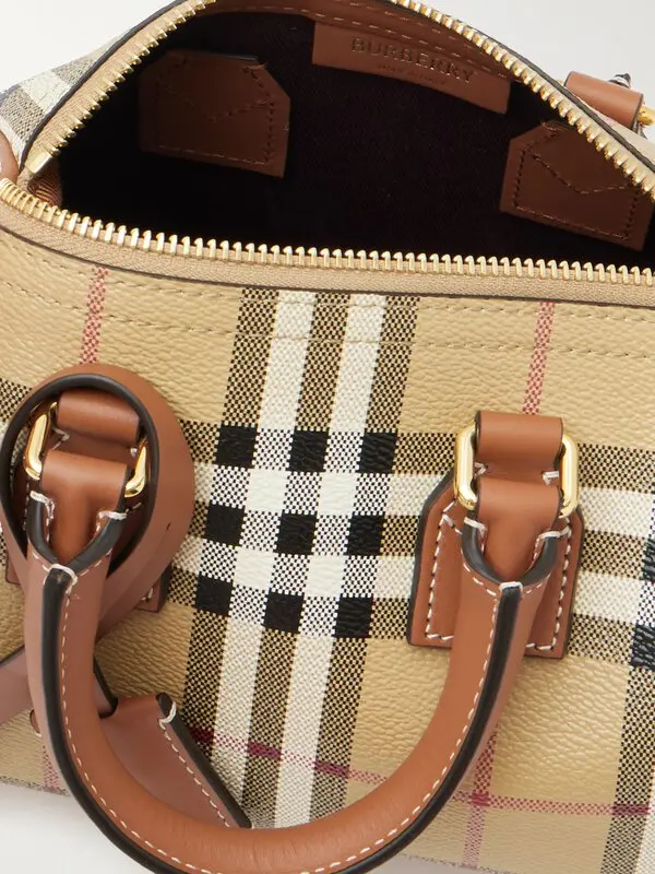 Burberry Mini Bowling Leather-trimmed Checked Bag - Brown