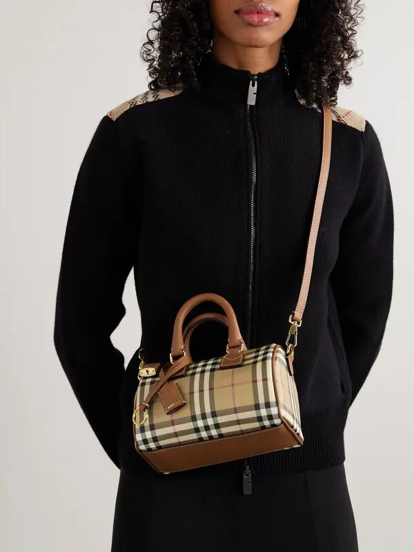 Burberry Mini Bowling Leather-trimmed Checked Bag - Brown