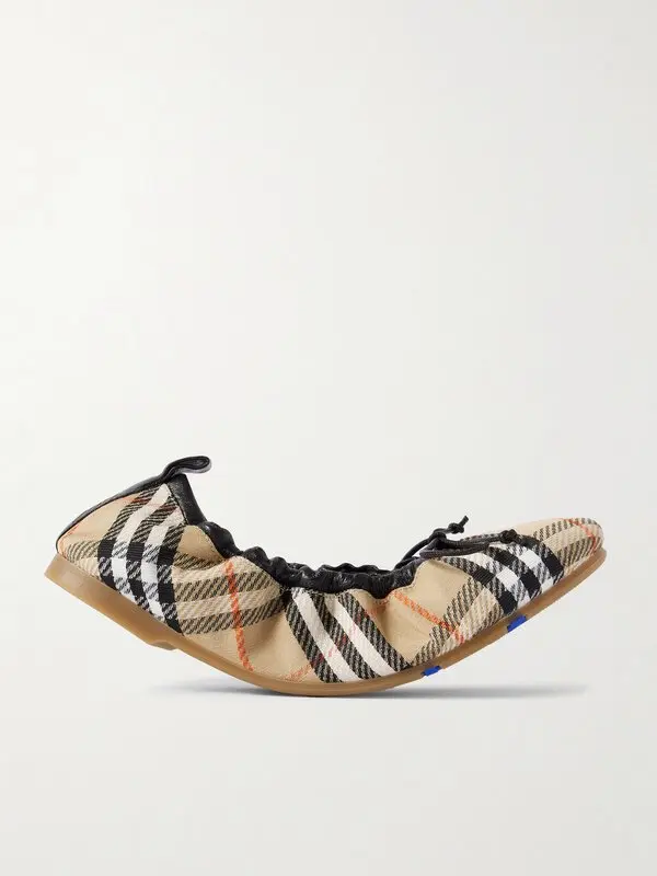 Burberry Leather-trimmed Checked Canvas Ballet Flats - Neutrals
