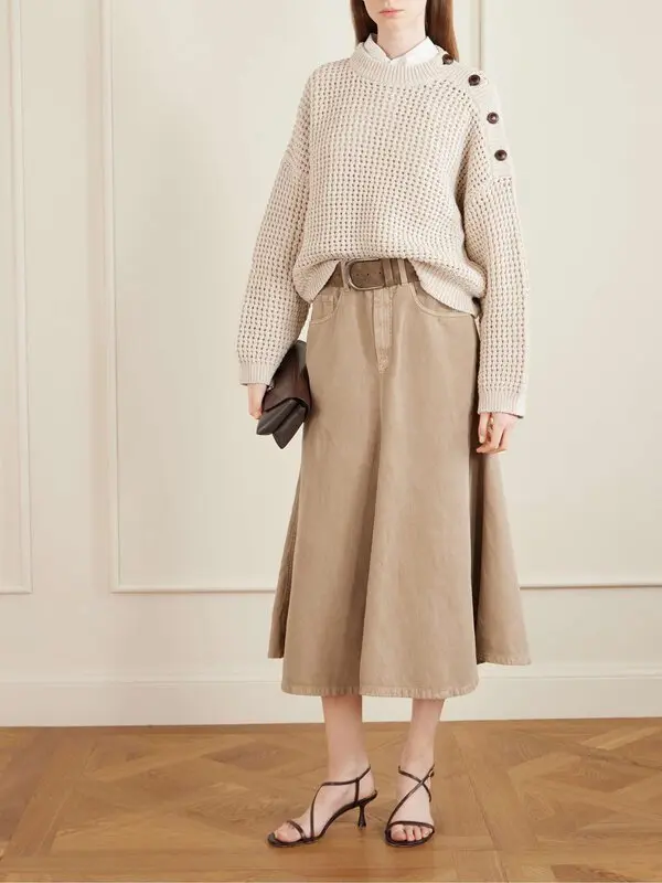 Brunello Cucinelli Cotton And Linen-blend Twill Midi Skirt