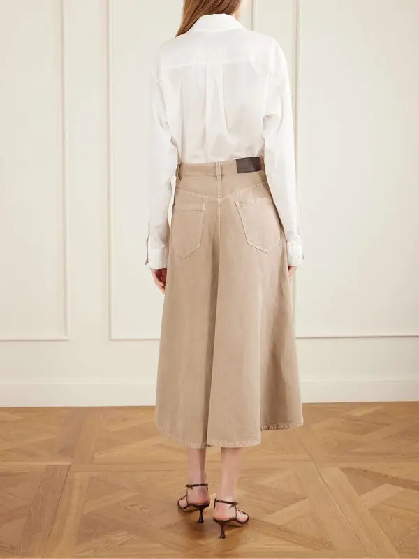 Brunello Cucinelli Cotton And Linen-blend Twill Midi Skirt