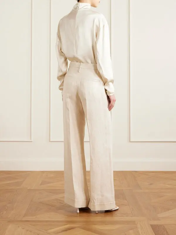 Brunello Cucinelli Metallic Linen Wide-leg Pants