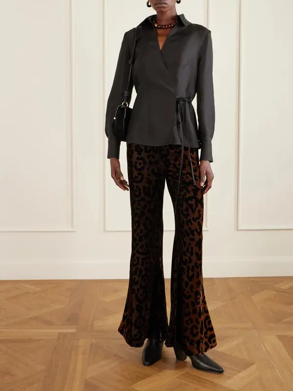 Alix Of Bohemia Farah Leopard-print Velvet Flare Pants