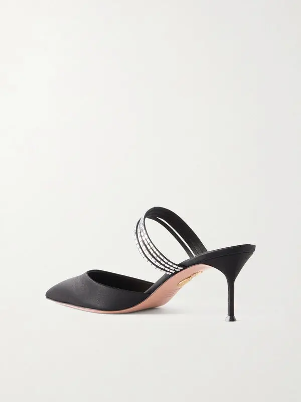 AQUAZZURA Luce 65 Crystal-embellished Satin Mules