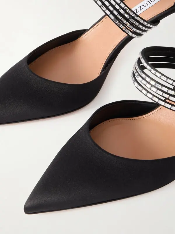 AQUAZZURA Luce 65 Crystal-embellished Satin Mules