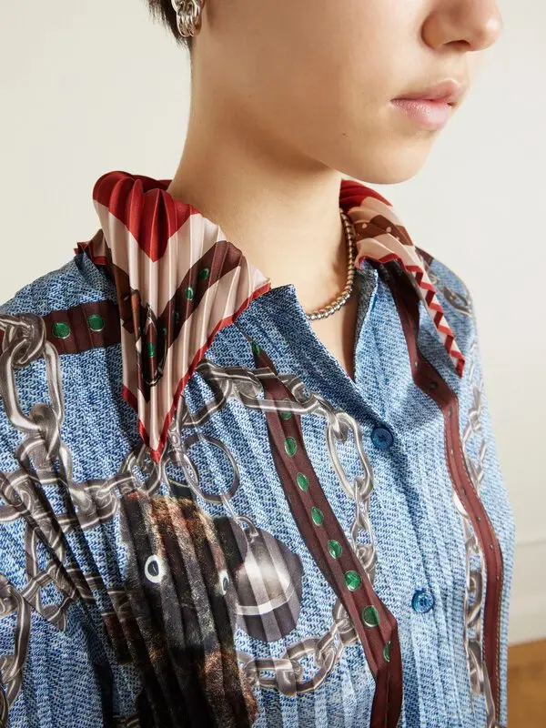 Acne Studios Printed Pleated Satin-twill Shirt