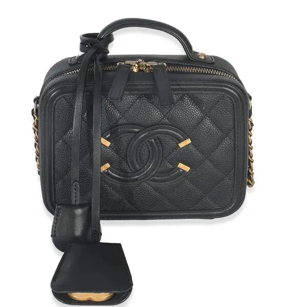 Chanel Quilted Caviar Cc Filigree Vanity Case