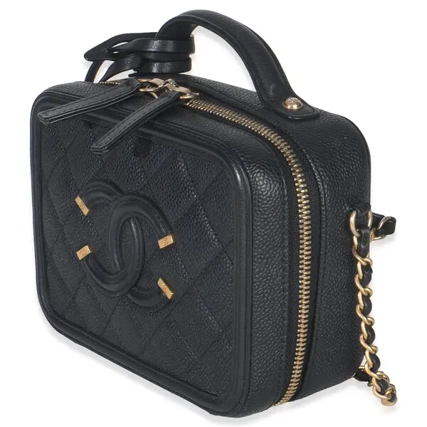 Chanel Quilted Caviar Cc Filigree Vanity Case