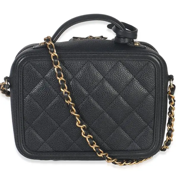 Chanel Quilted Caviar Cc Filigree Vanity Case