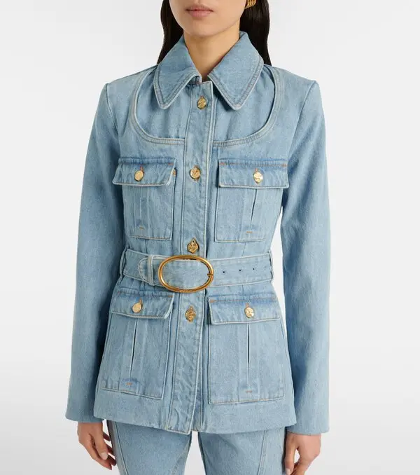 Nina Ricci Belted Denim Jacket - Blue