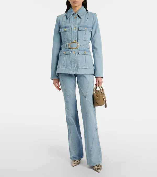 Nina Ricci Belted Denim Jacket - Blue