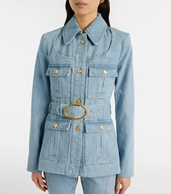 Nina Ricci Belted Denim Jacket - Blue