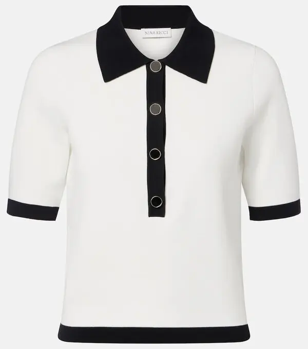 Nina Ricci Ribbed-knit Polo Shirt - White